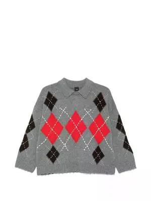 Pinko Argyle Pattern Collared Sweater - Grey