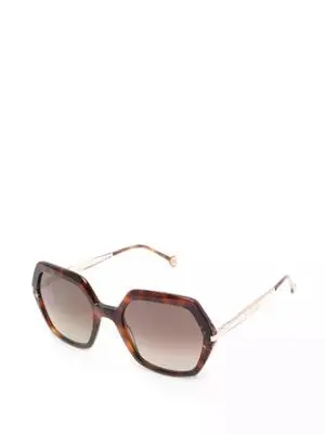Carolina Herrera Geometric-frame Tortoiseshell-effect Sunglasses - Brown