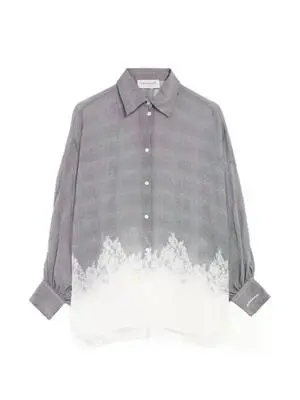 Ermanno Scervino Georgette Lace-trimmed Gingham Shirt