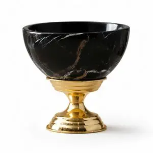 BELS & PEARL Handcrafted Decorative Bowl With Brass Pedestal - Grey
