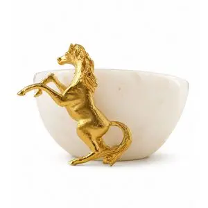 BELS & PEARL Handcrafted Bowl With Brass Horse Detail - White