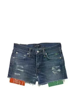 HTC LOS ANGELES Distressed Bandana-insert Mini Shorts - Blue