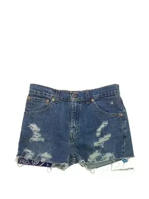 HTC LOS ANGELES Distressed Bandana-insert Denim Shorts - Blue
