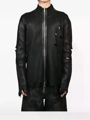 FILTH Waxed Distressed-knit Cardigan