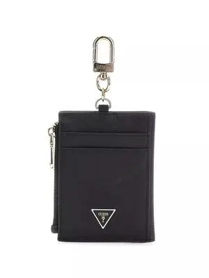 Guess Saffiano Logo-plaque Zip-fastening Card Holder - Black