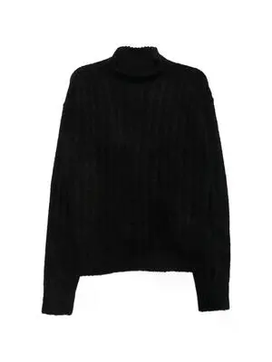 Rick Owens Ribbed Knit High Neck Sweater - Black