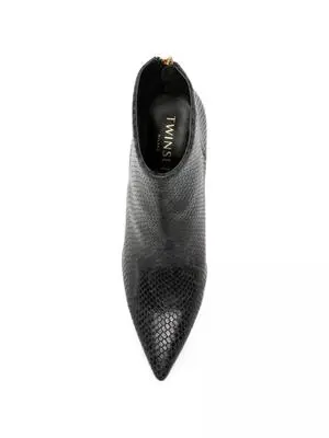 TWINSET Snakeskin Effect Pointed Toe Ankle Boots