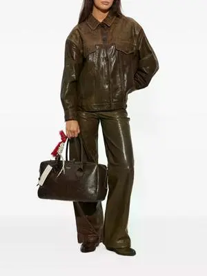 GOLDEN GOOSE Embossed Leather Trousers With Floral Detailing