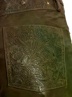 GOLDEN GOOSE Embossed Leather Trousers With Floral Detailing