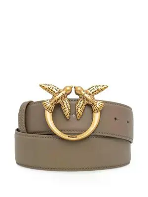 Pinko Love Birds Buckle Leather Belt - Neutrals