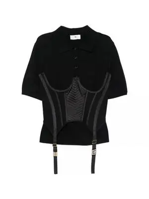 Elisabetta Franchi Ribbed Knit Polo Shirt - Black