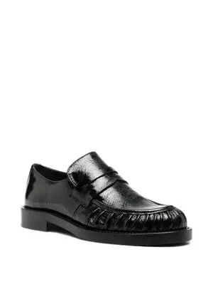 GUGLIELMO ROTTA Ruched Patent-leather Loafers - Black