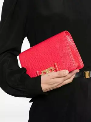 Elisabetta Franchi Lizard-effect Logo-plaque Clutch Bag