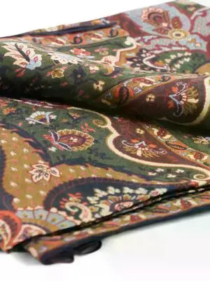 Etro Silk-blend Jacquard Scarf With Houndstooth Motif And Print - Green