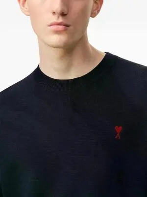 AMI Paris De Coeur Embroidered Merino Wool Sweater - Blue