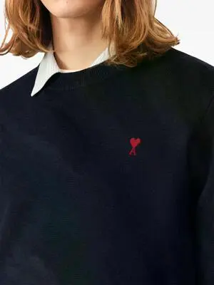 AMI Paris De Coeur Embroidered Merino Wool Sweater - Blue