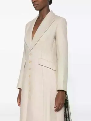 QUETSCHE Lace-panelled Single-breasted Coat - Neutrals