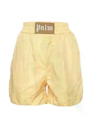 Palm Angels Gingham Logo-patch Shorts - Yellow