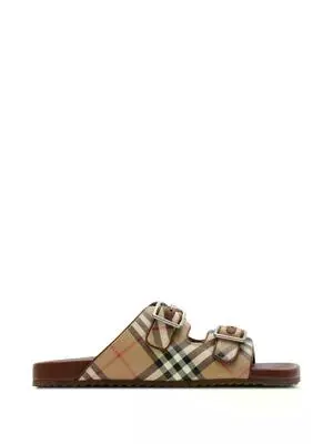 Burberry Check And Leather Urchin Sandals - Neutrals