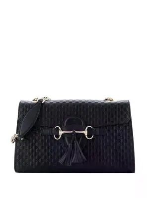 Gucci Emily Chain Flap Bag Microssima Leather Medium Shoulder Bag - Black