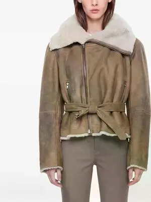Rick Owens Belted Shearling-collar Coat