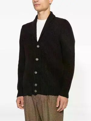 Eleventy Ribbed-knit Shawl-collar Cardigan