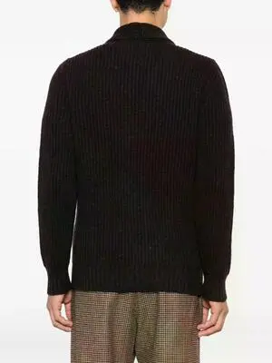 Eleventy Ribbed-knit Shawl-collar Cardigan