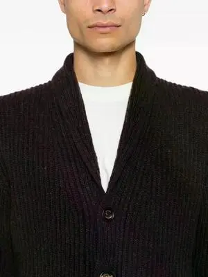 Eleventy Ribbed-knit Shawl-collar Cardigan