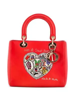 Dior Lady Limited Edition Niki De Saint Phalle Embroidered Leather Satchel - Red