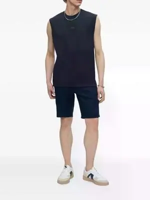 BOSS Logo-embroidered Sleeveless Cotton T-shirt - Blue