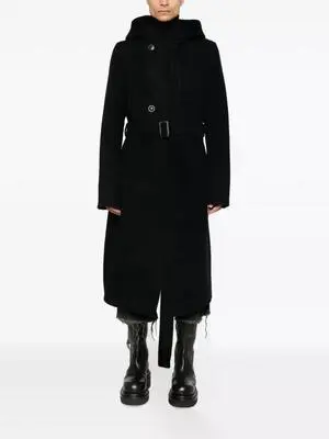 Rick Owens Belted Hooded Single Breasted Coat