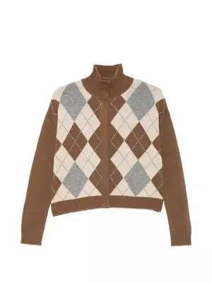 Max Mara Argyle-intarsia Button-collar Sweater - Brown