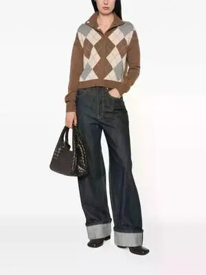 Max Mara Argyle-intarsia Button-collar Sweater - Brown