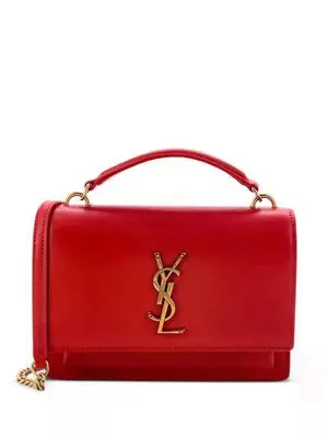 Saint Laurent Leather Top Handle Chain Wallet Crossbody Bag - Red