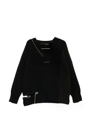 Isabel Benenato Distressed V-neck Sweater - Black