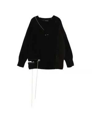 Isabel Benenato Distressed V-neck Sweater - Black