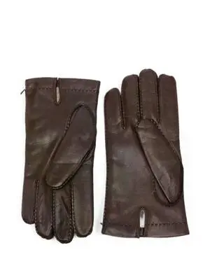 Eleventy Stitched-detail Leather Gloves - Brown