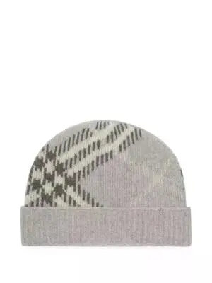 Burberry Check Cashmere-blend Beanie - Grey