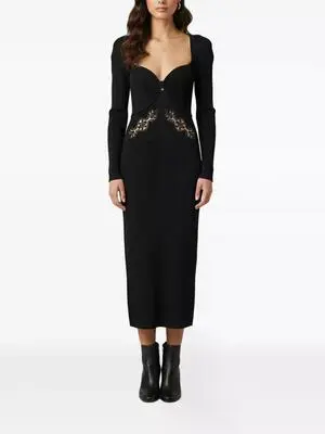 SELF-PORTRAIT Lace-appliqué Rib-knit Midi Dress - Black