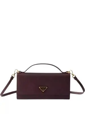 Prada Saffiano Leather Wallet With Shoulder Strap - Red
