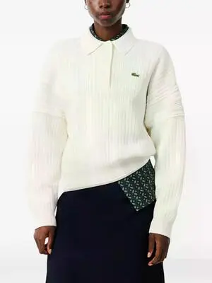 Lacoste Ribbed-knit Long-sleeve Polo Shirt - White