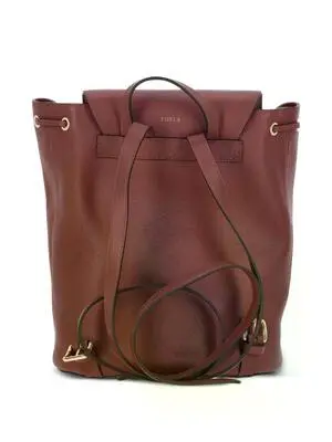 Furla Leather Backpack With Foldover Top And Drawstring Fastening