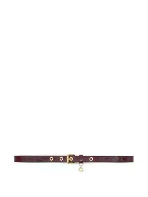 Maje Slim Distressed Leather Belt With Eyelets And Heart Charm - Red