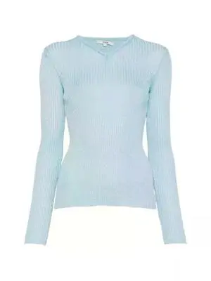 Maje Maje Ribbed Knit V-Neck Sweatshirt Blue