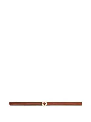 Maje Slim Leather Belt With Gold Heart Buckle - Brown