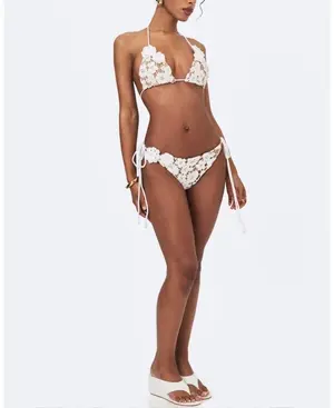 MISS CIRCLE NEW YORK Lela Floral Crochet Side-tie Bikini Bottom