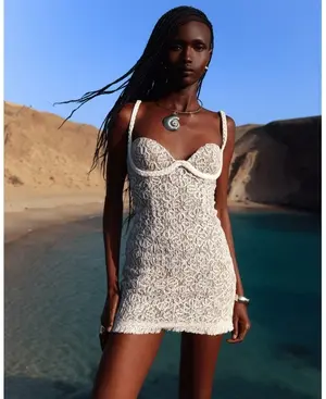 MISS CIRCLE NEW YORK Taliyah Braided-strap Chunky Lace Mini Dress