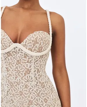 MISS CIRCLE NEW YORK Taliyah Braided-strap Chunky Lace Mini Dress