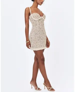 MISS CIRCLE NEW YORK Taliyah Braided-strap Chunky Lace Mini Dress