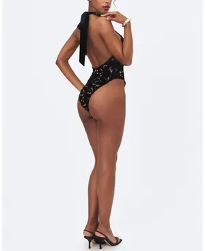 MISS CIRCLE NEW YORK Breanna Velvet Lace Crossover Halter Swimsuit